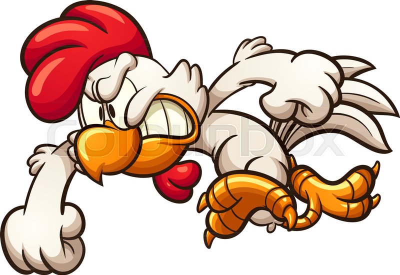 Angry cartoon chicken throwing a ... | Stock vector | Colourbox