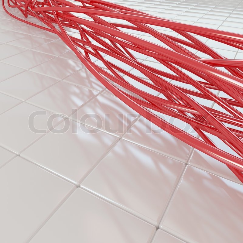 Red fiber optical cable over white ... | Stock image | Colourbox