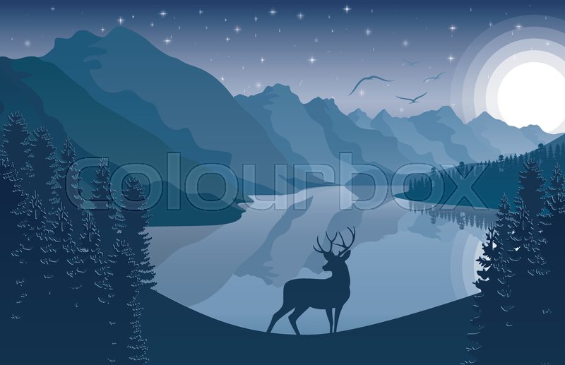 Illustration of Night Mountains ... | Stock vector | Colourbox