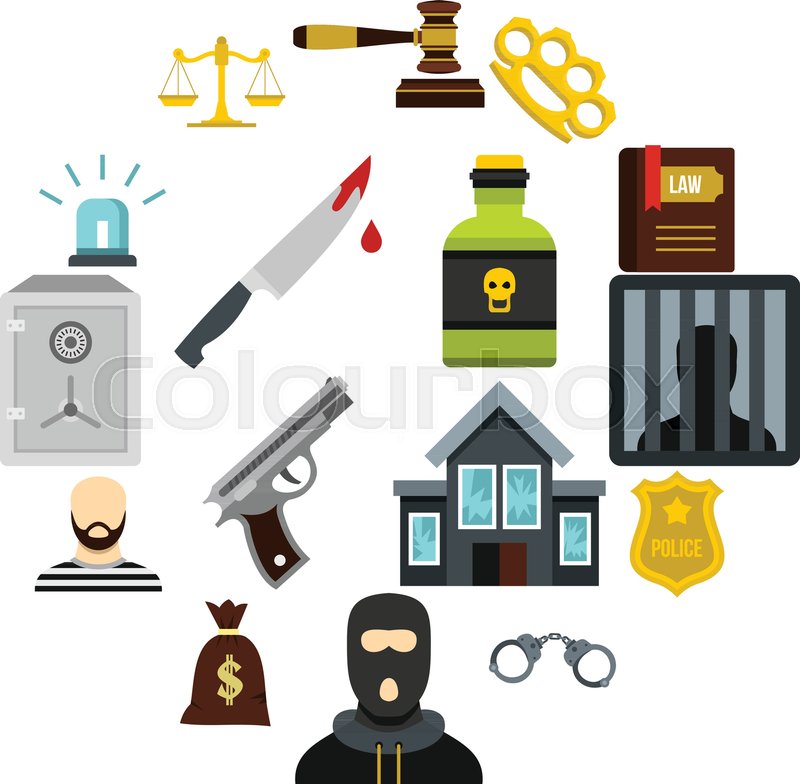 Crime and punishment icons set in flat ... | Stock vector | Colourbox