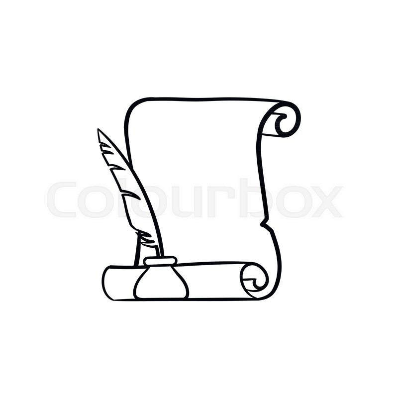 Manuscript paper scroll with feather ... | Stock vector | Colourbox