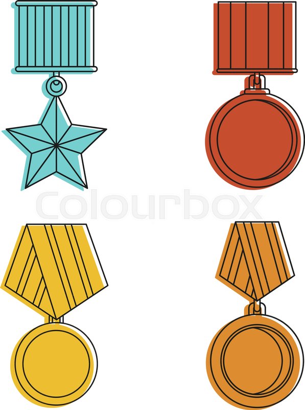 Army medal icon set. Color outline set ... | Stock vector | Colourbox