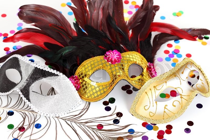 Karneval Maske mit Konfetti auf weißem ... | Stock Bild | Colourbox