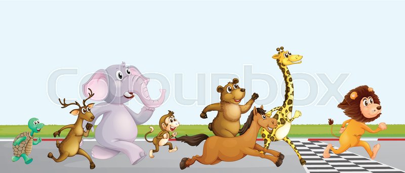 Animal Running Race at Finish Line ... | Stock vector | Colourbox