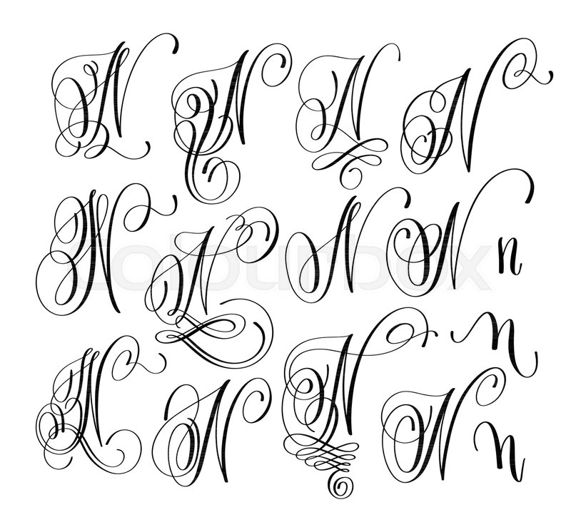 Calligraphy lettering script font N ... | Stock vector | Colourbox