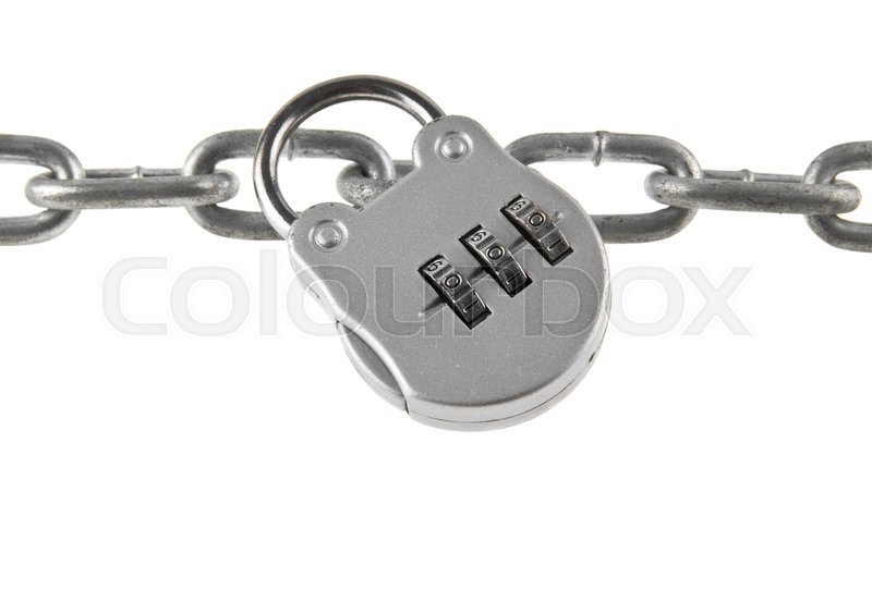 Metal chain and lock isolated on white ... | Stock image | Colourbox