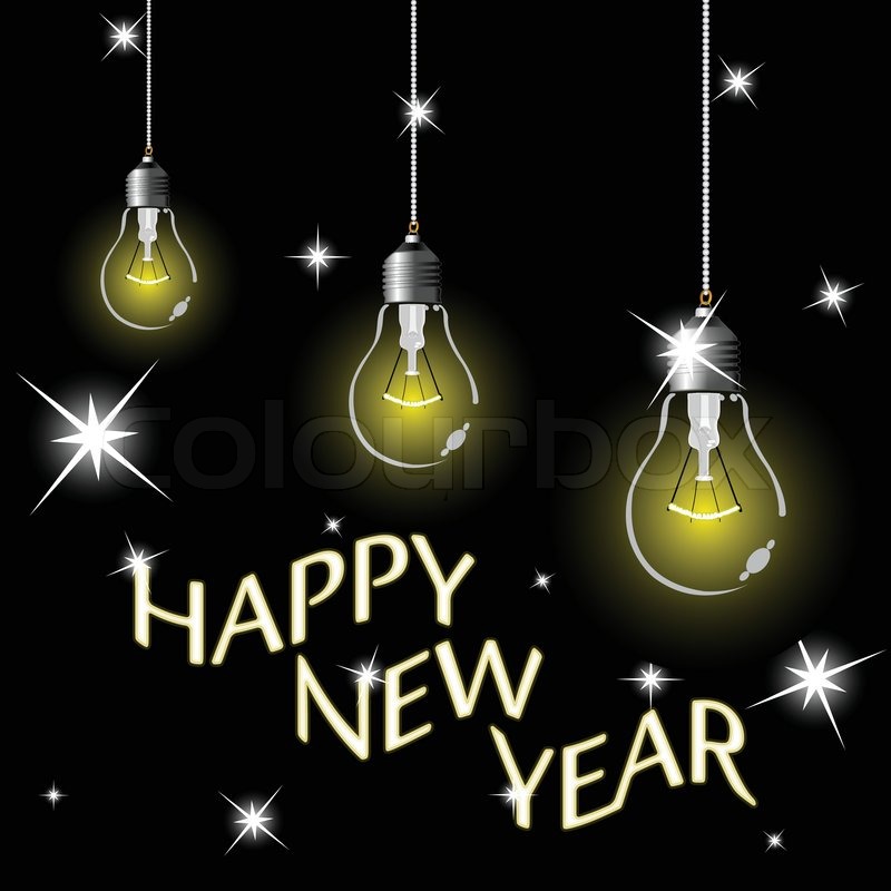Happy new year light bulbs and stars, ... | Stock vector | Colourbox