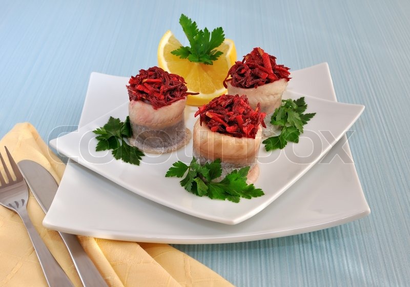 Herring fillet stuffed with beet-apple ... | Stock image | Colourbox