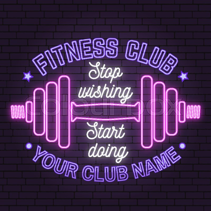 Neon fitness club sign on brick wall ... | Stock vector | Colourbox