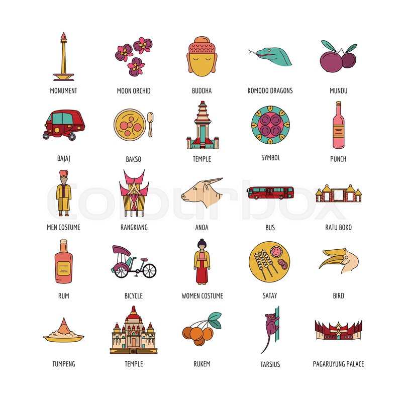 Indonesia icon set. Cartoon Indonesia ... | Stock vector | Colourbox