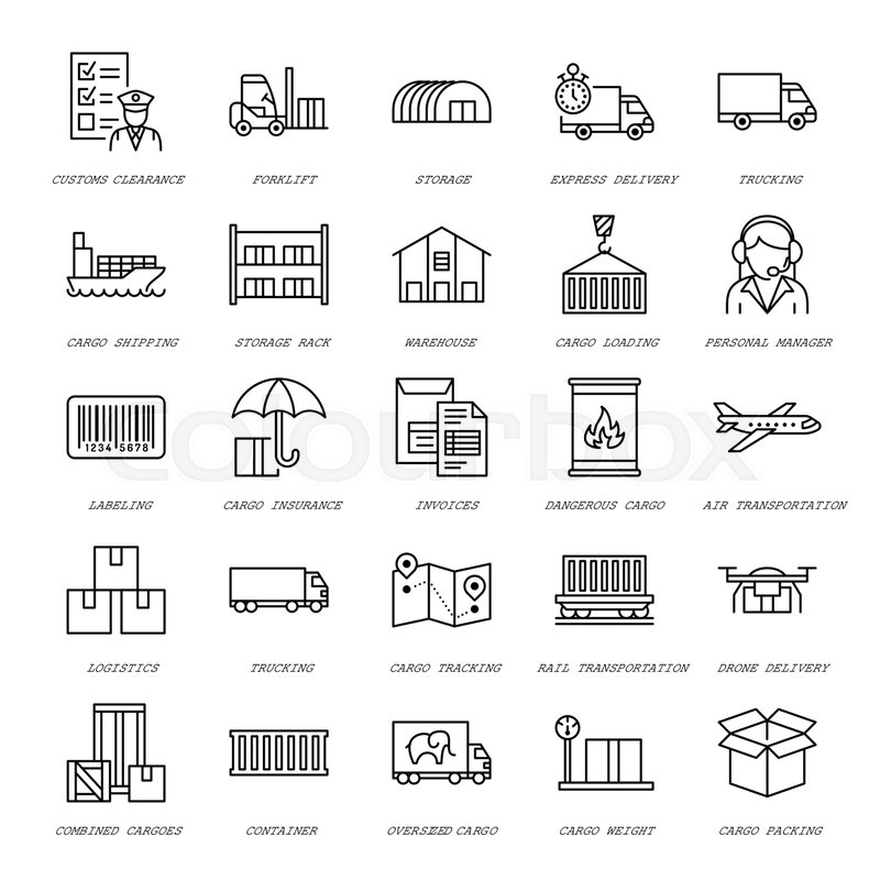 Cargo transportation flat line icons. ... | Stock vector | Colourbox