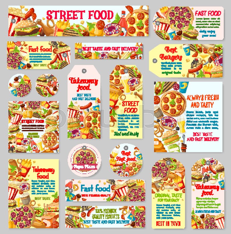 Fast food tag and banner set. ... | Stock vector | Colourbox