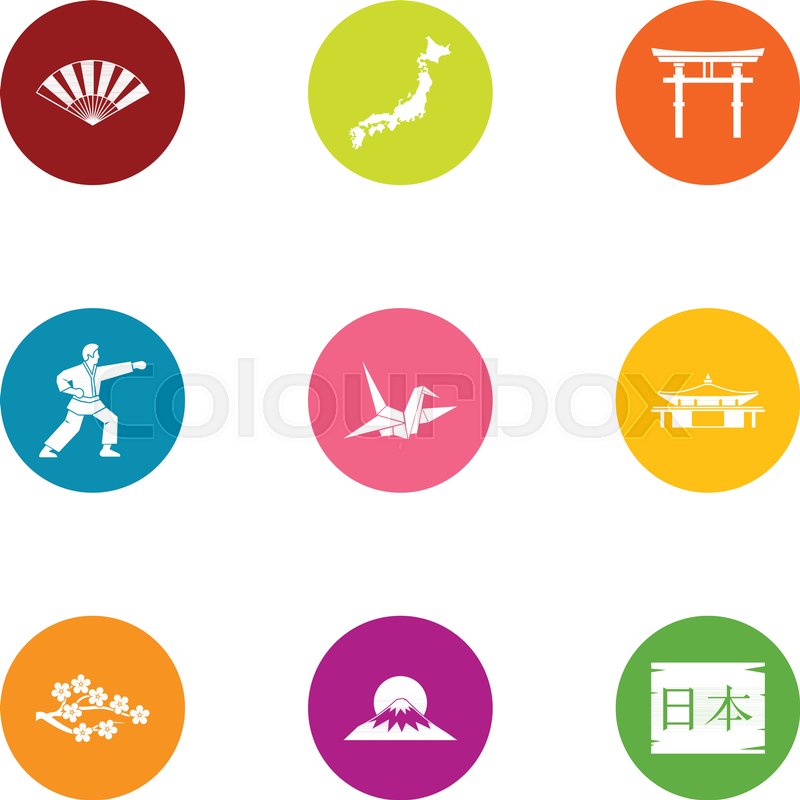 Life in Japan icons set. Flat set of 9 ... | Stock vector | Colourbox
