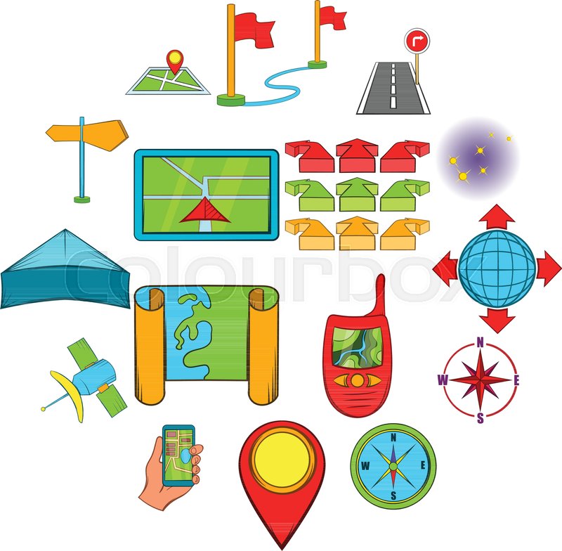 Navigation icons set in hand-drawn ... | Stock vector | Colourbox