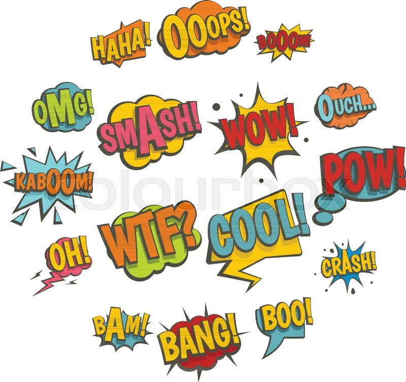 Comic colored sound icons set in flat ... | Stock vector | Colourbox