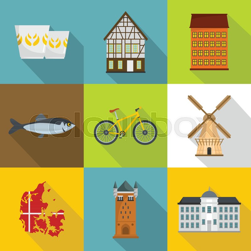 Nordic country icons set. Flat set of ... | Stock vector | Colourbox