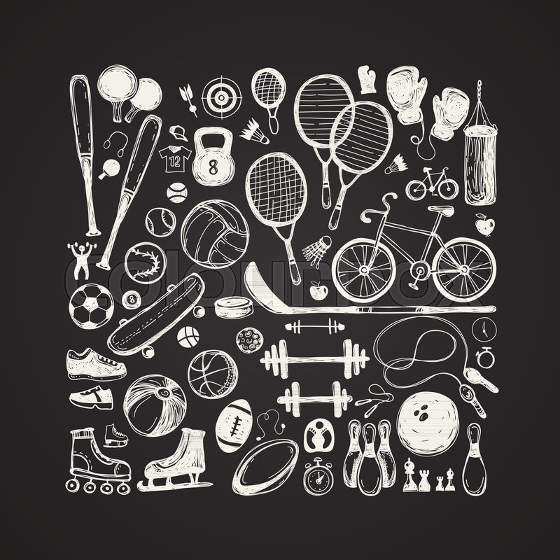 Sport sketch equipment. Hand drawn ... | Stock vector | Colourbox