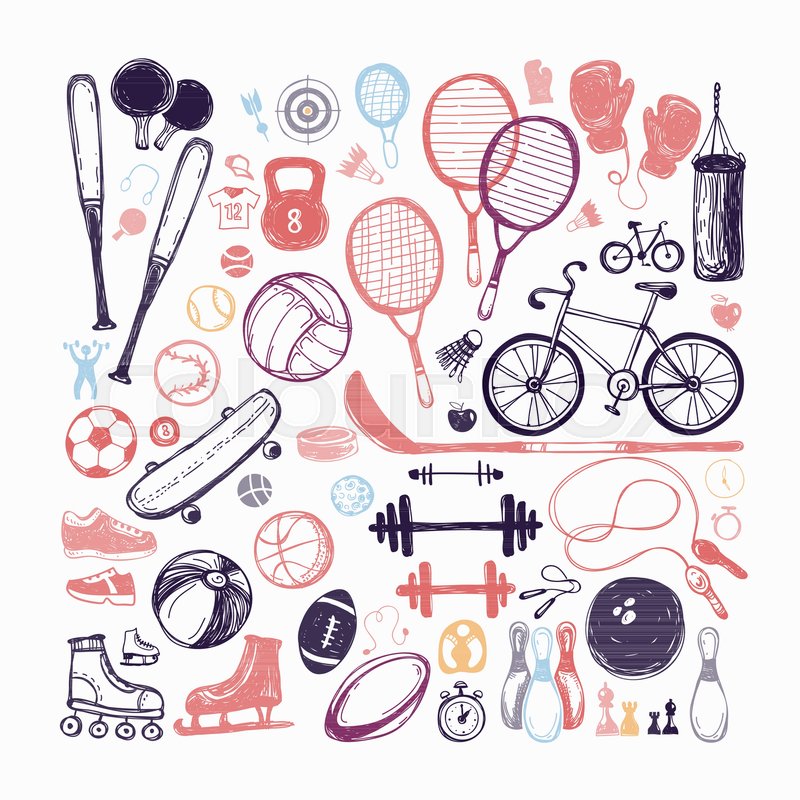 Sport sketch equipment. Hand drawn ... | Stock vector | Colourbox
