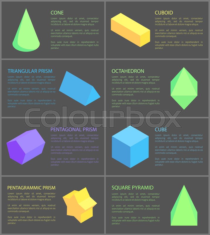 Cone cuboid and cube, eight geometric ... | Stock vector | Colourbox