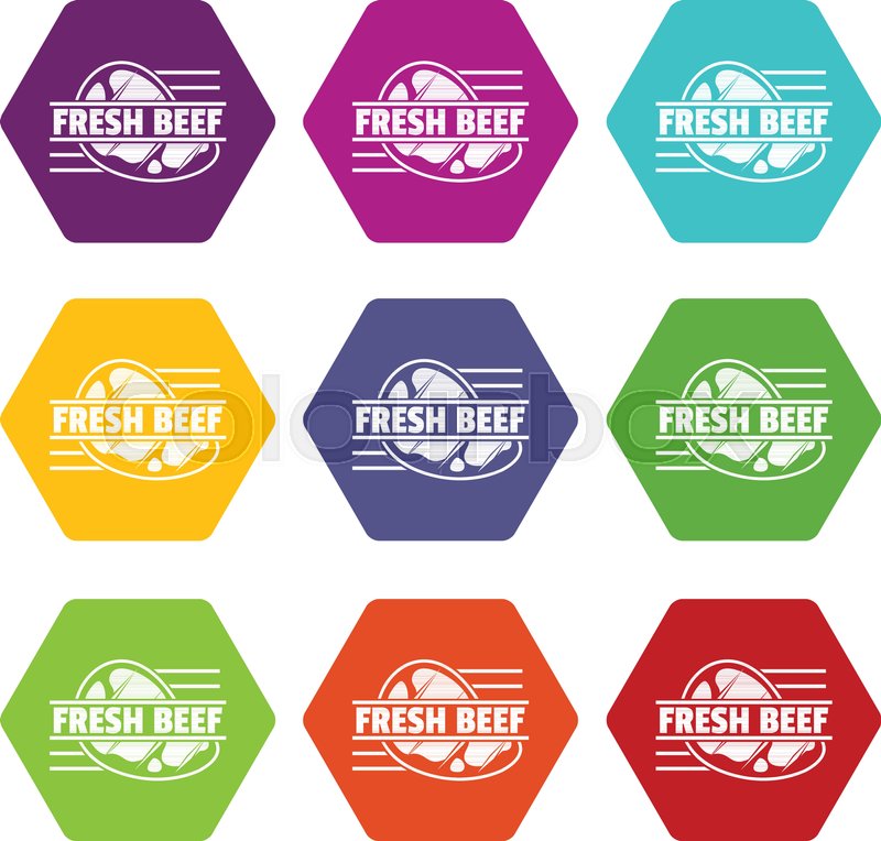 Fresh beef icons 9 set coloful ... | Stock vector | Colourbox