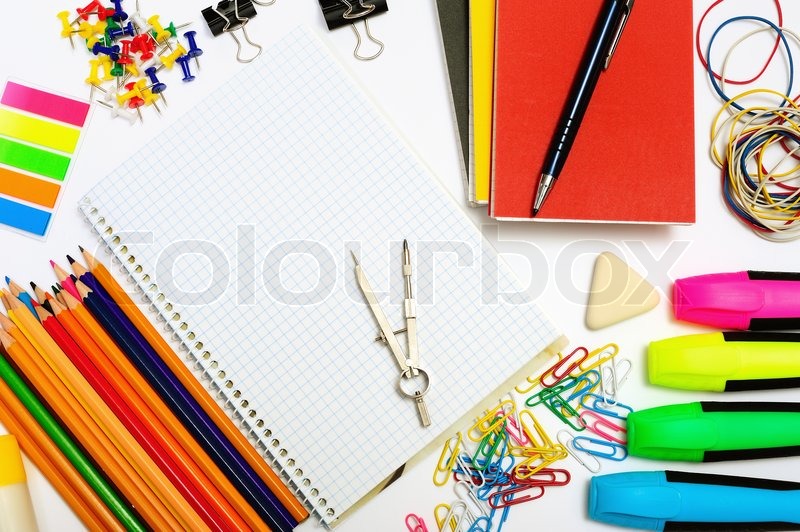 Notepad with stationary objects on ... | Stock image | Colourbox