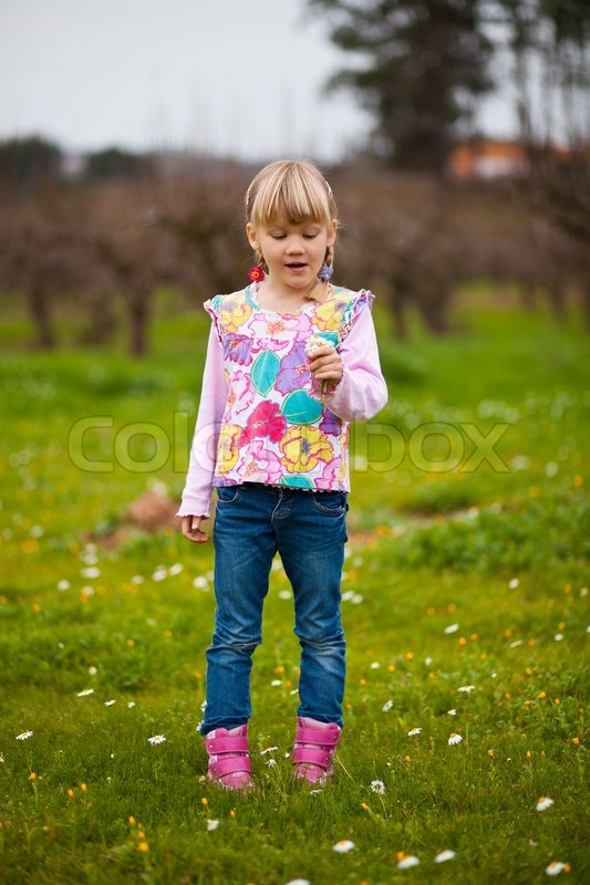 Beautiful Cute Little Girl Child Standing Silently In
