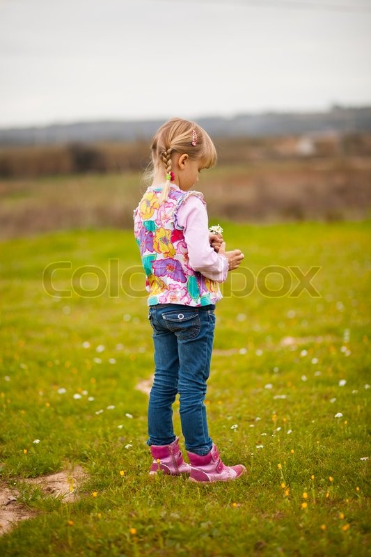 Beautiful Cute Little Girl Child Standing Silently In