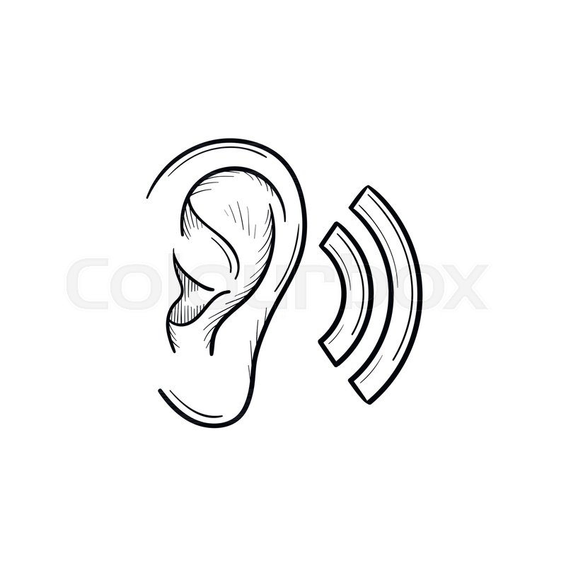 Human ear with sound waves hand drawn ... | Stock Vector | Colourbox