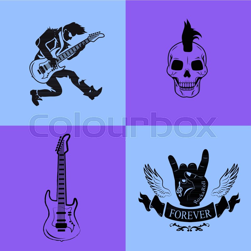 Forever rock music, icons with symbols ... | Stock vector | Colourbox
