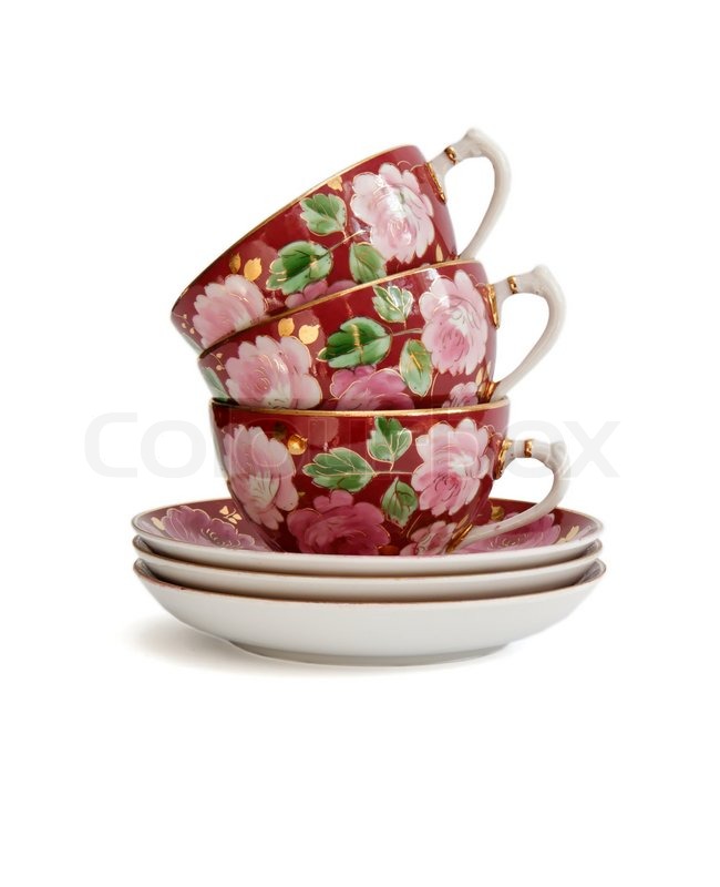 Stack of three traditional tea cups ... | Stock image | Colourbox