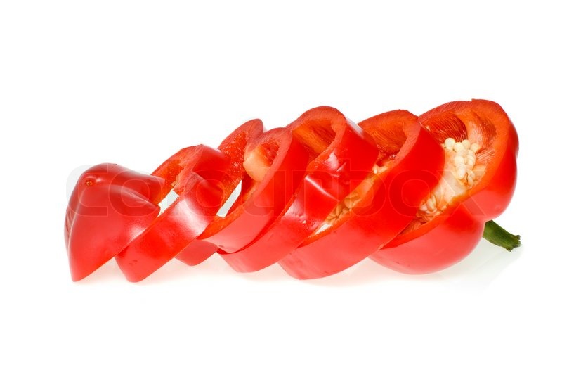 Sliced red sweet pepper isolated on the ... | Stock image | Colourbox