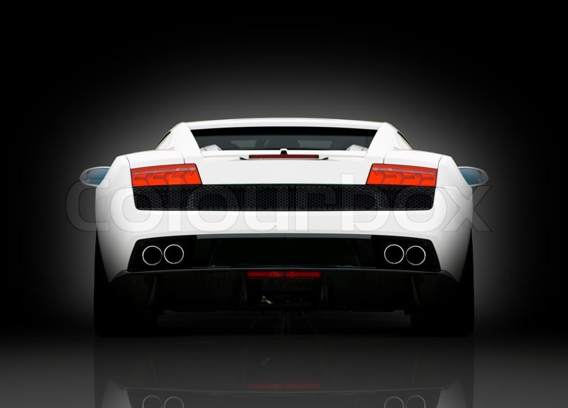 Rear view of white supercar on black ... | Stock image | Colourbox