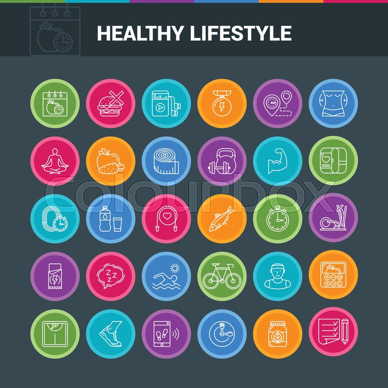 Healthy lifestyle colorful icon set. ... | Stock vector | Colourbox
