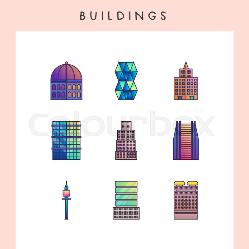 Building icons in futuristic gradient ... | Stock vector | Colourbox
