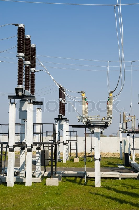 Part of high-voltage substation with ... | Stock image | Colourbox