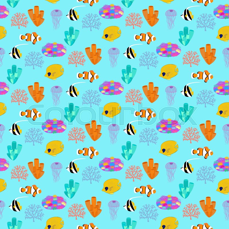 Coral reef fish seamless pattern on ... | Stock vector | Colourbox