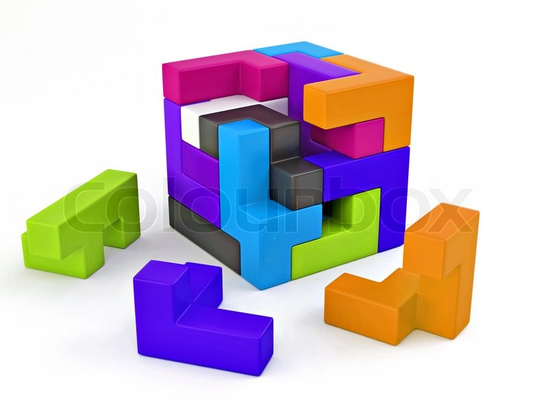 A cube built from blocks. Puzzle. 3d | Stock image | Colourbox