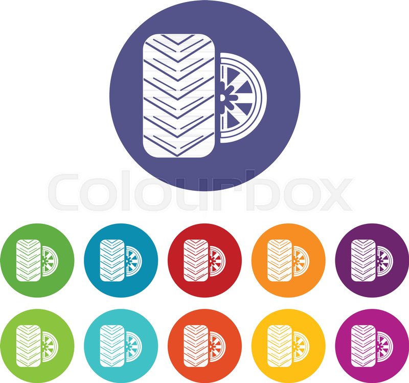 Tire icons color set vector for any ... | Stock vector | Colourbox