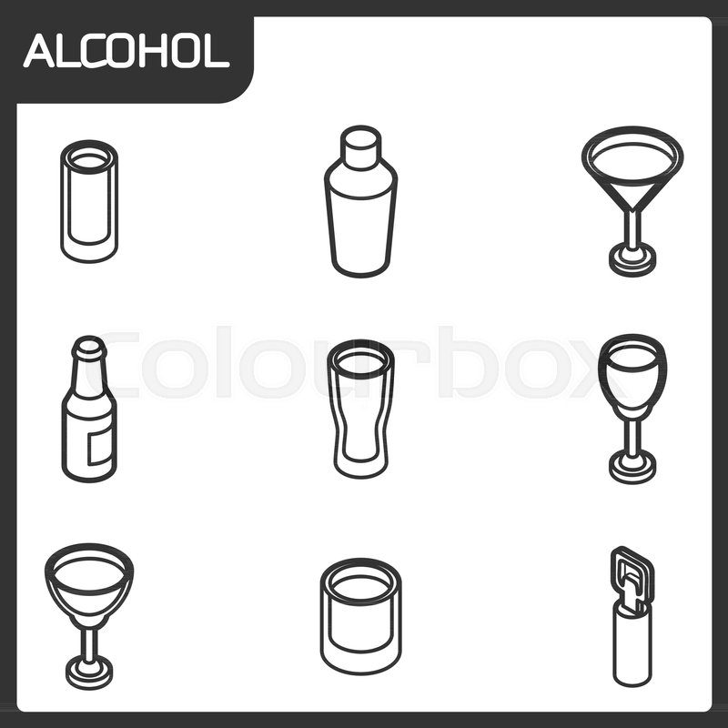 Alcohol outline isometric icons. ... | Stock vector | Colourbox