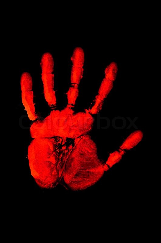 Red Handprint On Black Background