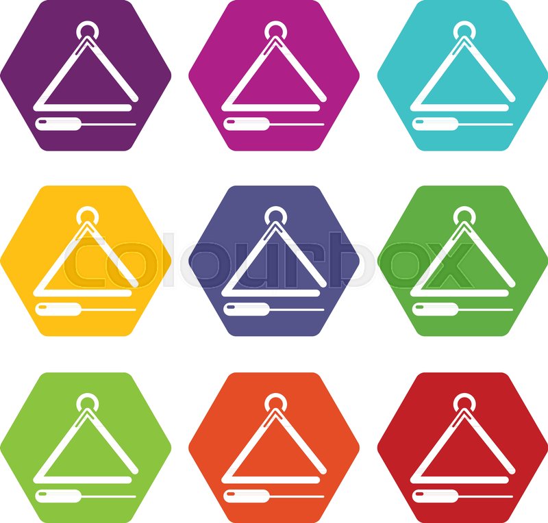 Musical triangle icons 9 set coloful ... | Stock vector | Colourbox