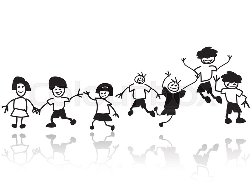 Isolated doodle happy kids in a row ... | Stock vector | Colourbox