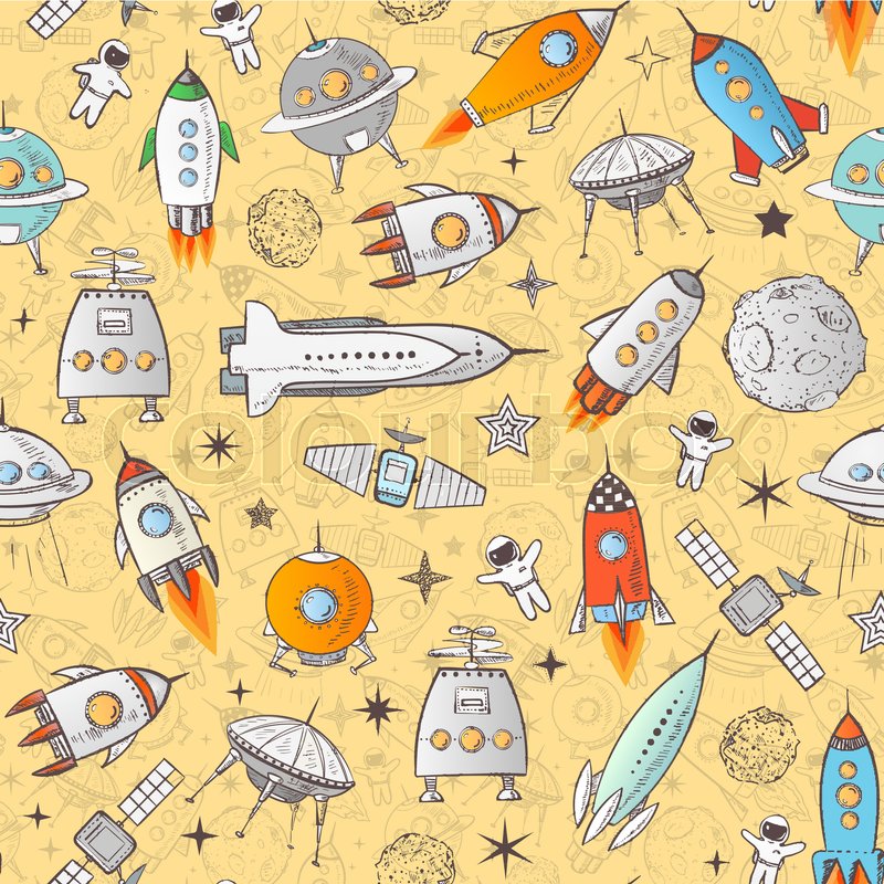 Seamless pattern with space rockets ... | Stock vector | Colourbox