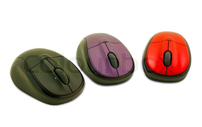 Three computer mouses on the white ... | Stock image | Colourbox