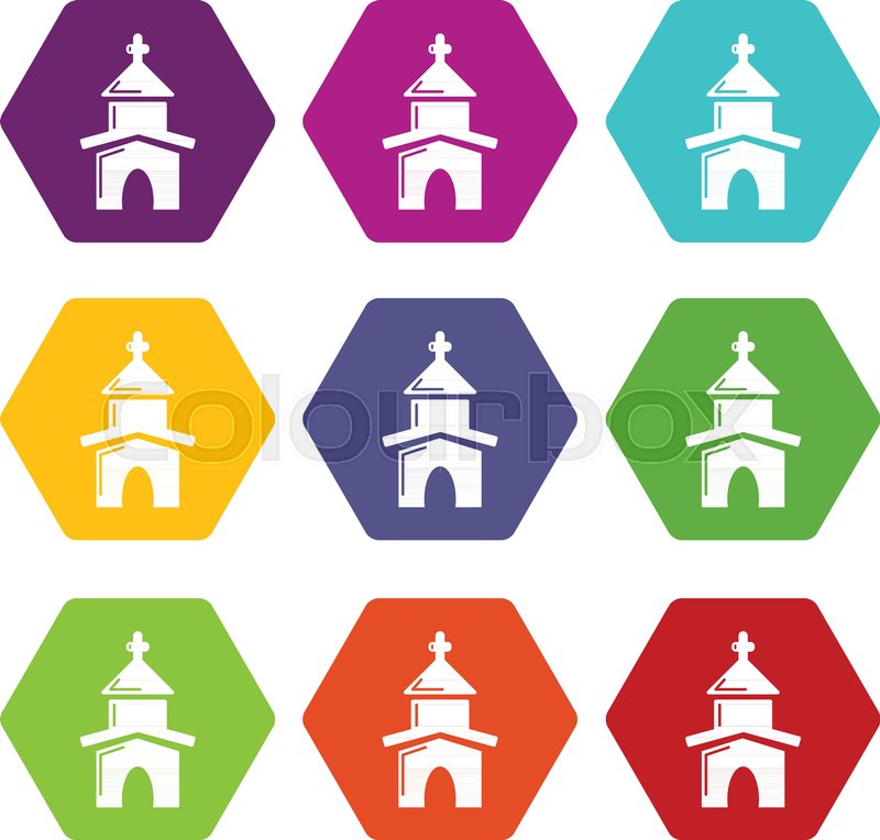 Church icons 9 set coloful isolated on ... | Stock vector | Colourbox