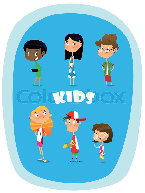 Set of 6 cute happy cartoon kids. ... | Stock vector | Colourbox