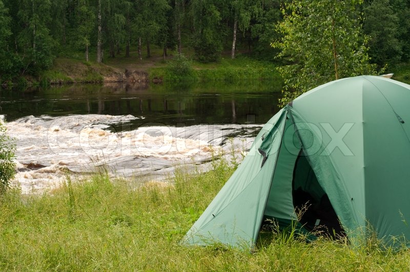 Tent set up for camping in the wood by ... | Stock image | Colourbox
