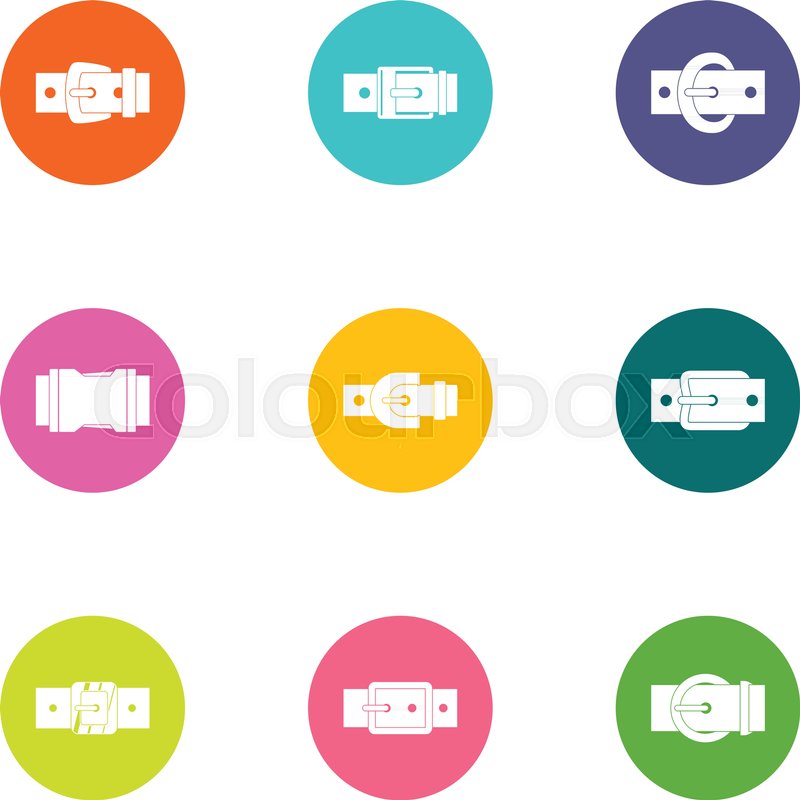 Leather strap icons set. Flat set of 9 ... | Stock vector | Colourbox