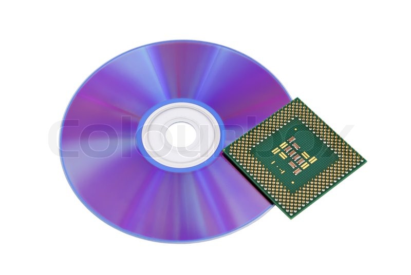 Optical disk and CPU on a white ... | Stock image | Colourbox
