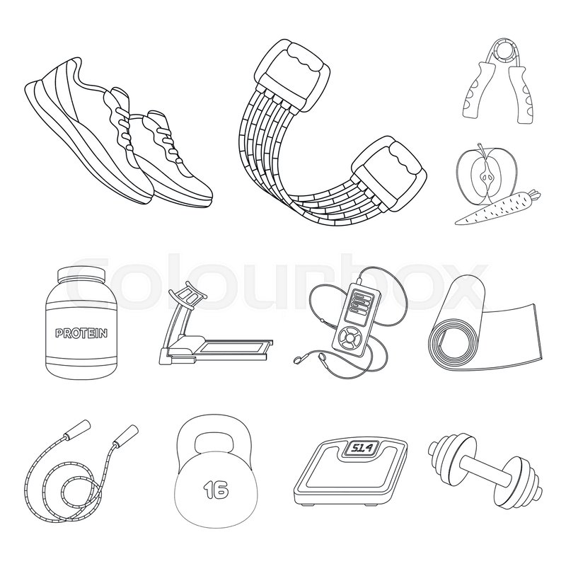 Gym and training outline icons in set ... | Stock vector | Colourbox